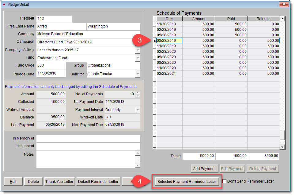 How do I print Pledge Reminder letters? – PastPerfect Software