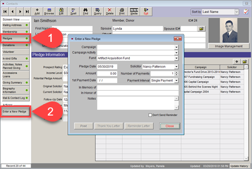 How do I enter a pledge? – PastPerfect Software